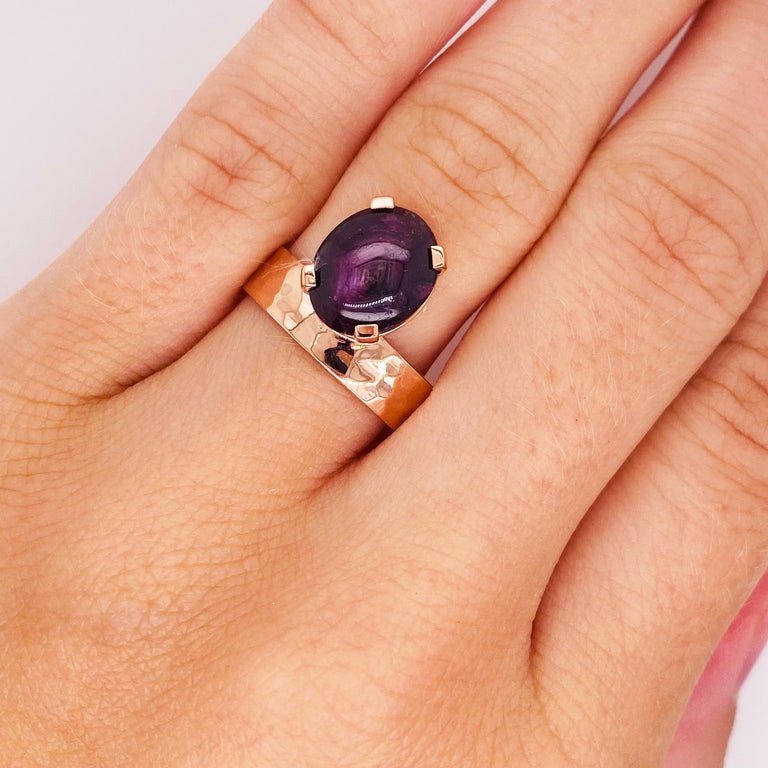 Star Ruby Rose Gold Ring 14K Custom Hammered Gemstone Wide Band 3.75 ...