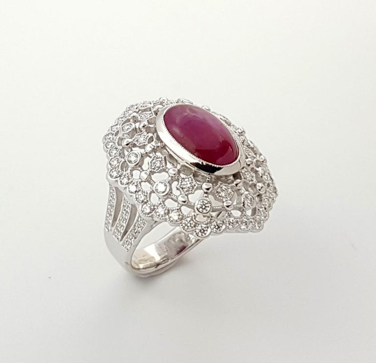 Star Ruby with Diamond Ring Set in 18 Karat White Gold Settings For ...