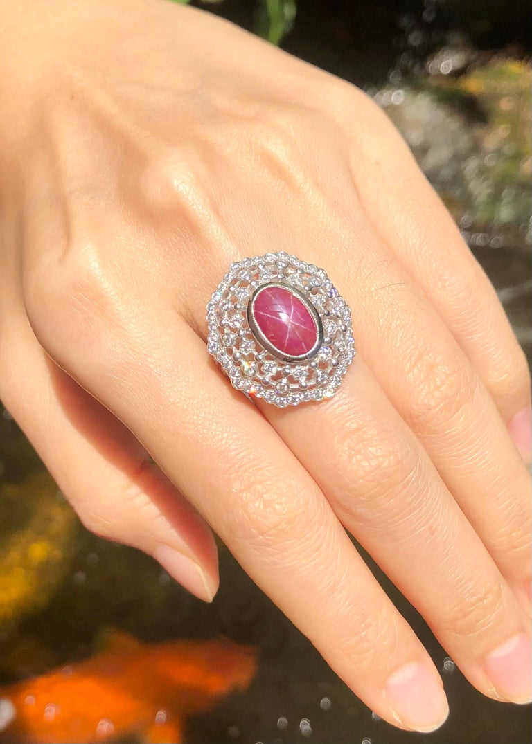 Star Ruby with Diamond Ring Set in 18 Karat White Gold Settings For ...