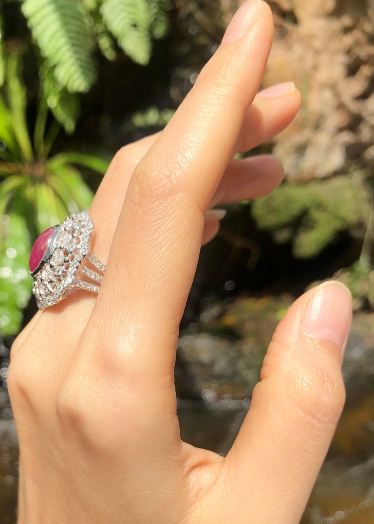 Star Ruby with Diamond Ring Set in 18 Karat White Gold Settings For ...