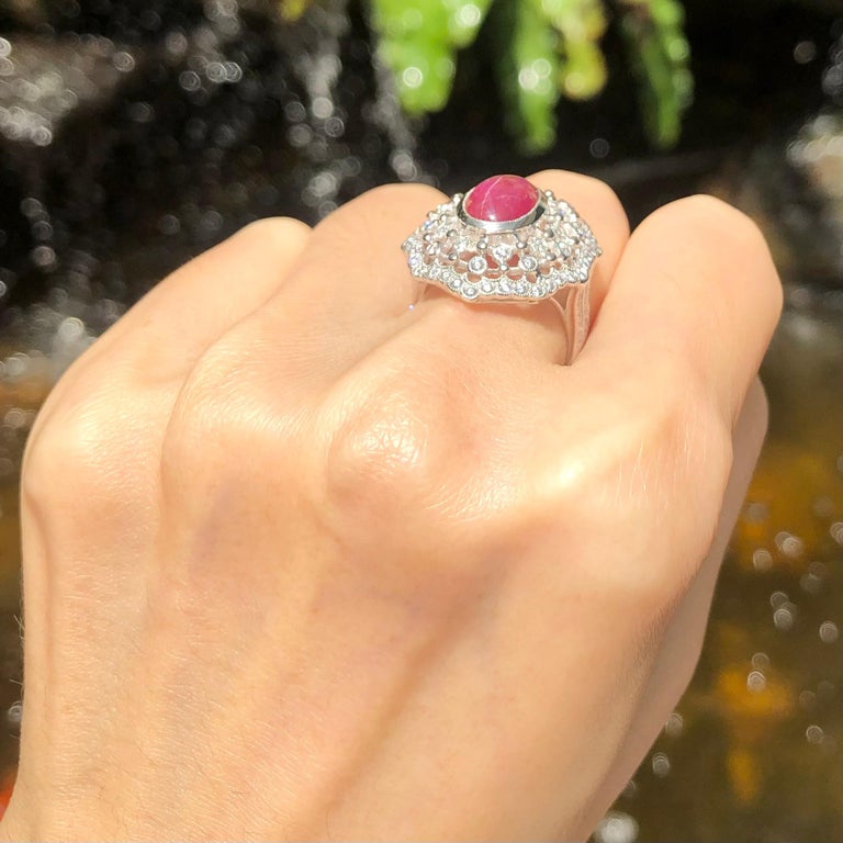 Star Ruby with Diamond Ring Set in 18 Karat White Gold Settings For ...