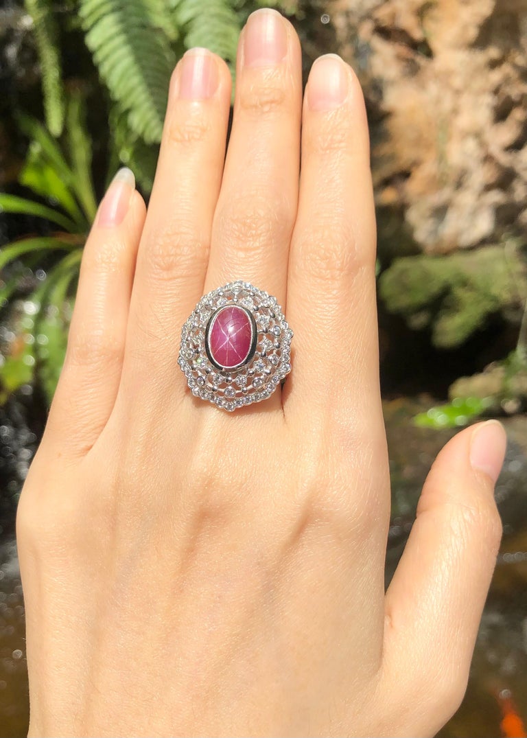 Star Ruby with Diamond Ring Set in 18 Karat White Gold Settings For ...