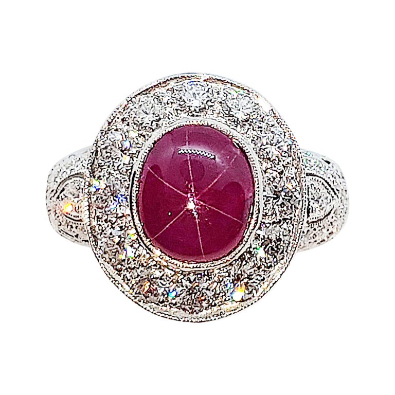 Star Ruby with Diamond Ring Set in 18 Karat White Gold Settings For ...