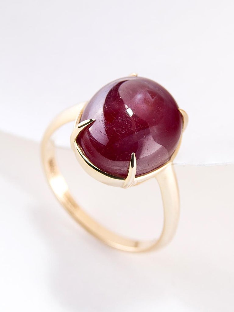 Star Ruby Yellow Gold Ring Natural Cabochon Plum Purple Magic Unisex ...