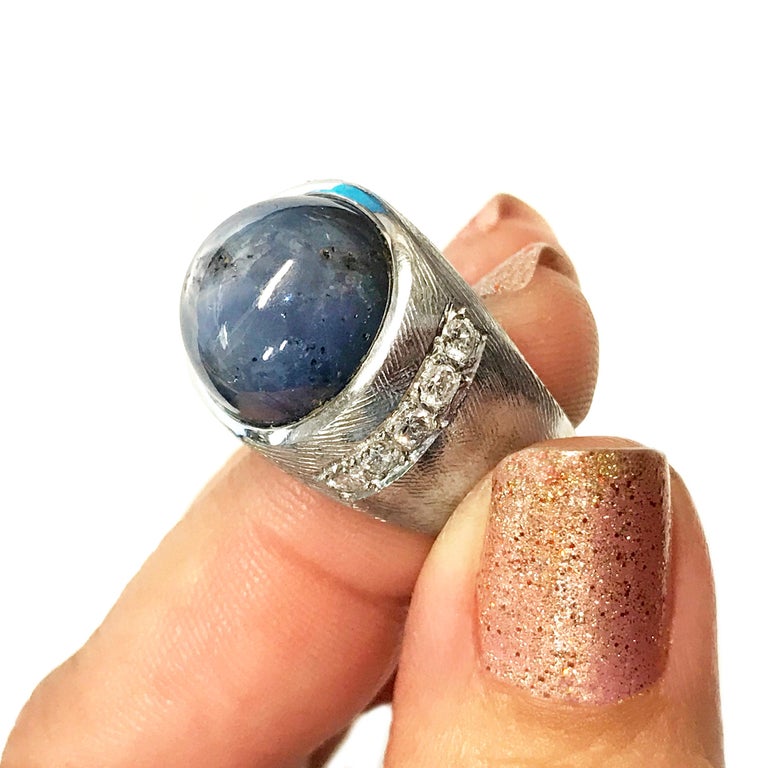 14 Karat Star Sapphire Gypsy Setting Diamond Ring at 1stDibs