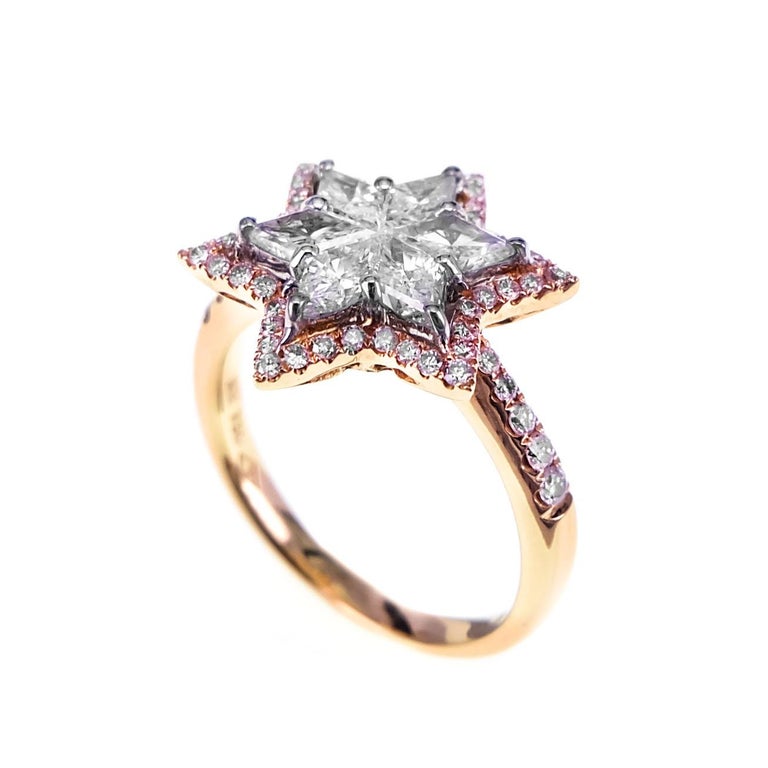 Star Shaped Diamond and Pink Diamond Combination Bridal Engagement Ring ...
