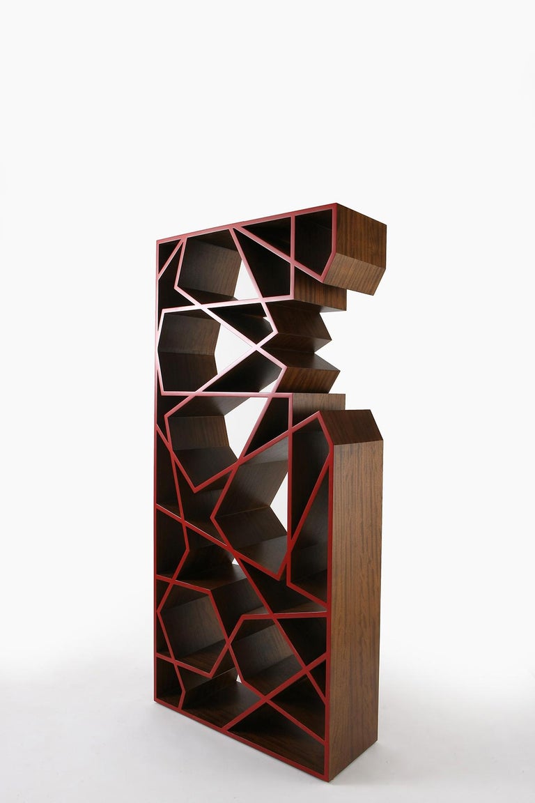 Star Shelf - American walnut geometric bookshelf For Sale at 1stDibs