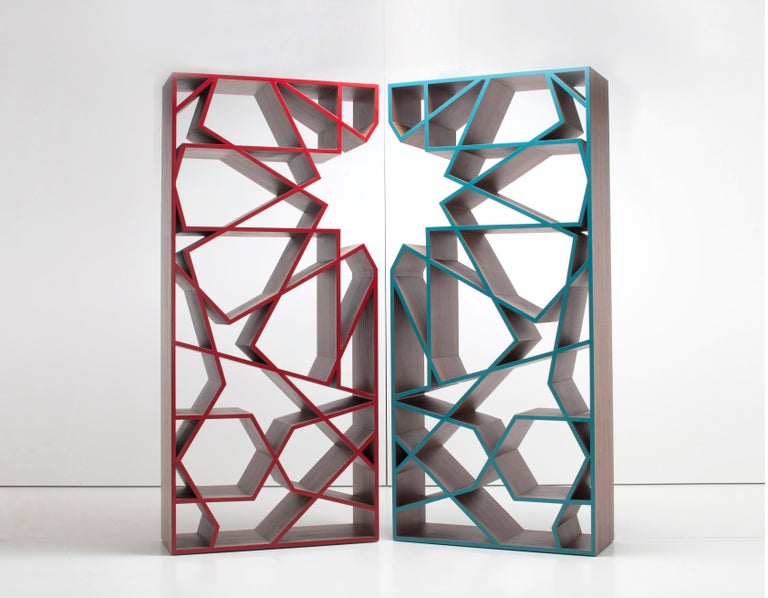 Star Shelf - American walnut geometric bookshelf For Sale at 1stDibs