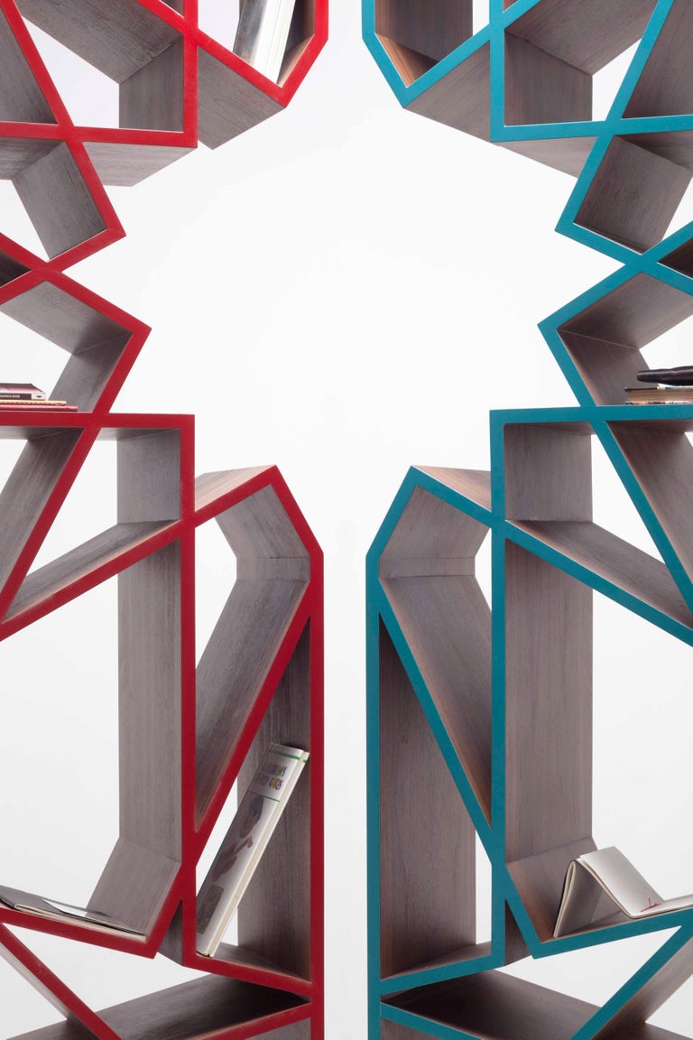 Star Shelf - American walnut geometric bookshelf For Sale at 1stDibs