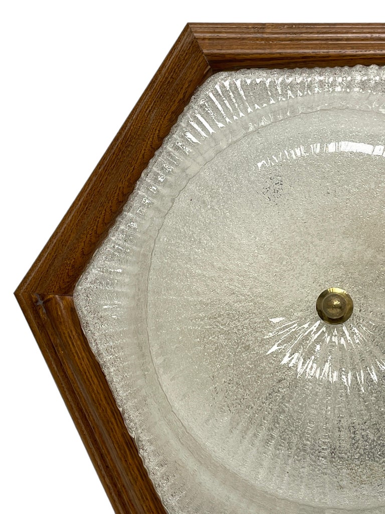 Starburst Pattern Ice Glass and Wood, Flush Mount Ceiling Light ...