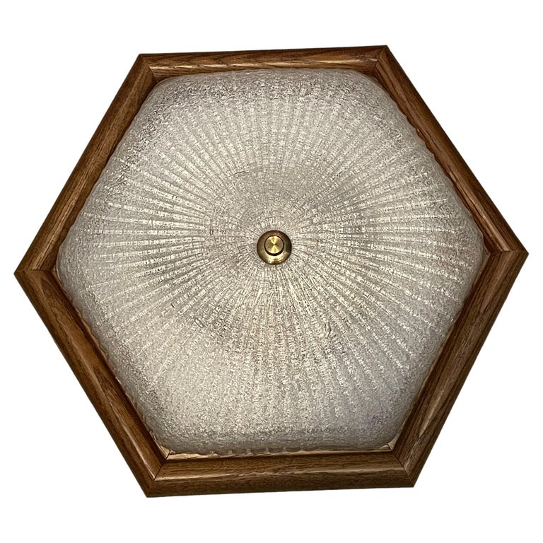 Starburst Pattern Ice Glass and Wood, Flush Mount Ceiling Light ...