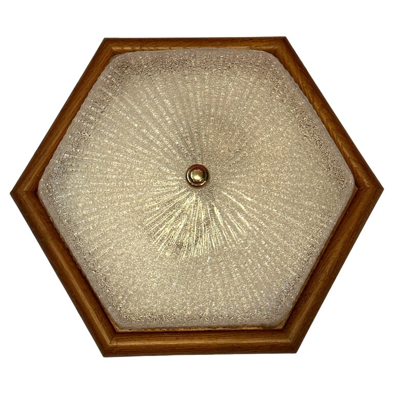 Starburst Pattern Ice Glass and Wood, Flush Mount Ceiling Light ...