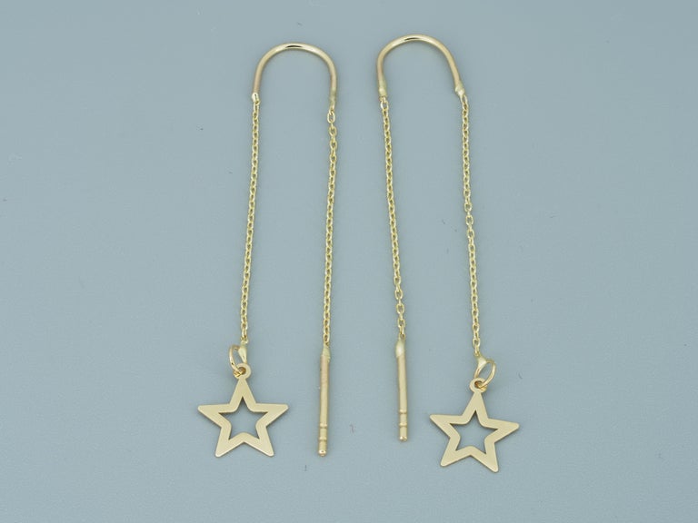 Starburst Threader Earrings in 14k Gold, 14 K Yellow Gold Threader Star ...