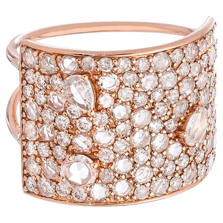 Customizable Stardust Ring Rose Gold Diamond 16mm For Sale at 1stDibs