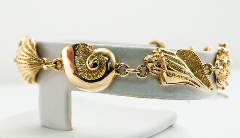 Starfish Seashell Bracelet 14K Gold Nautical Vintage For Sale at 1stDibs
