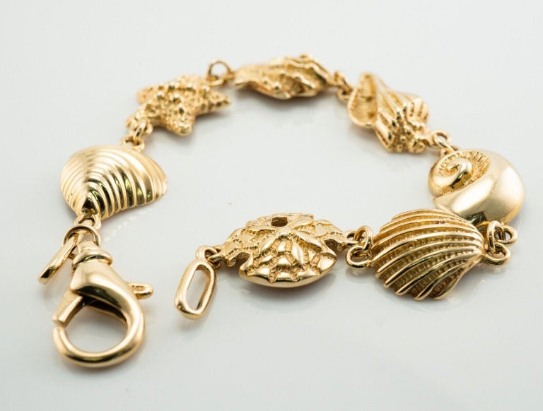 Starfish Seashell Bracelet 14K Gold Nautical Vintage For Sale at 1stDibs