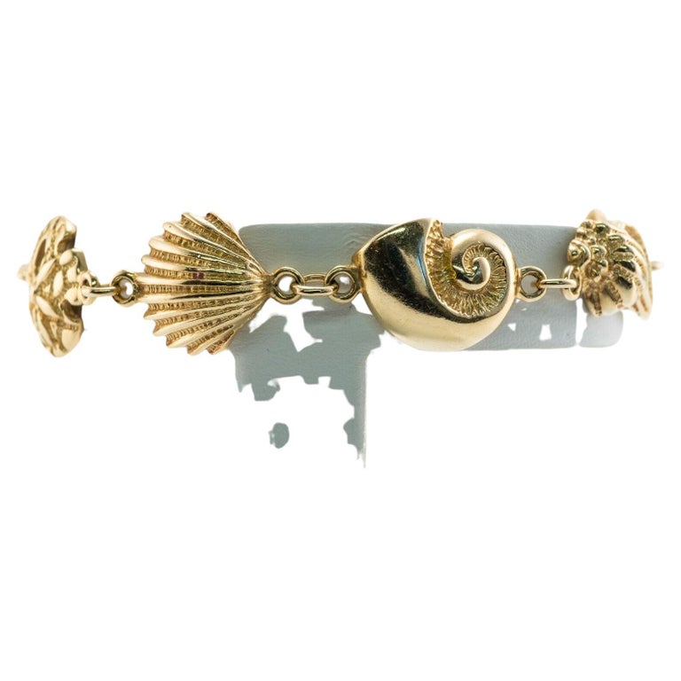 Starfish Seashell Bracelet 14K Gold Nautical Vintage For Sale at 1stDibs