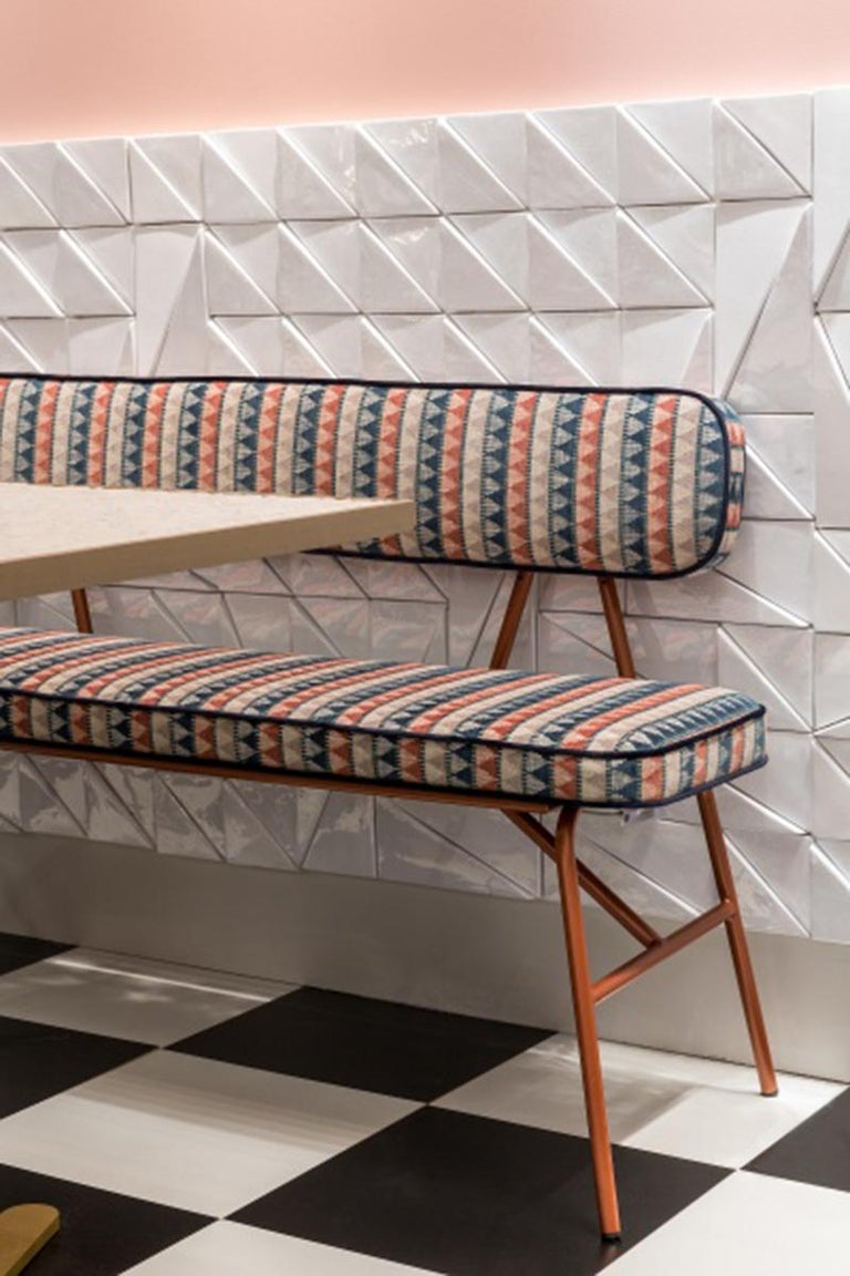 State Bench Settee with Lacquered Metal and Multicolor Fabric 2 Seater ...