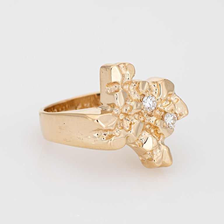 State of Texas Diamond Ring 14 Karat Yellow Gold Men's 1987 Nugget ...
