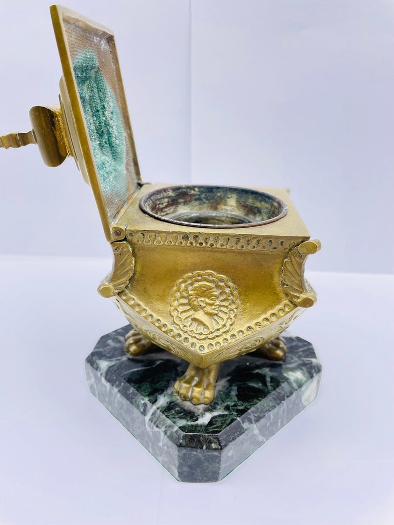 Stately Antique Brass Bronze Inkwell, Around 1880 For Sale at 1stDibs