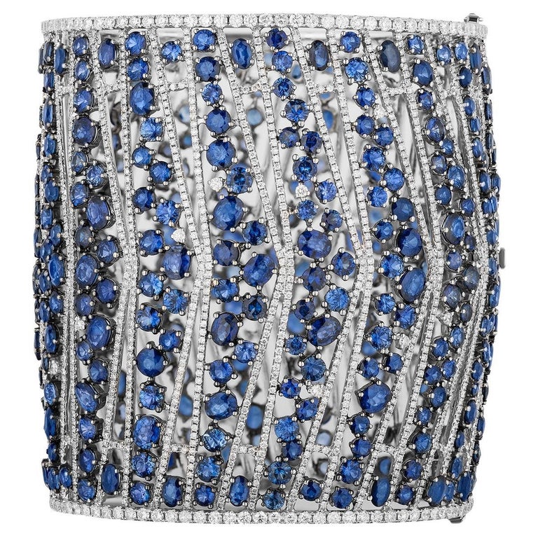 Statement 109.90 Carat Sapphire and Diamond Extra Large Wide Cuff ...