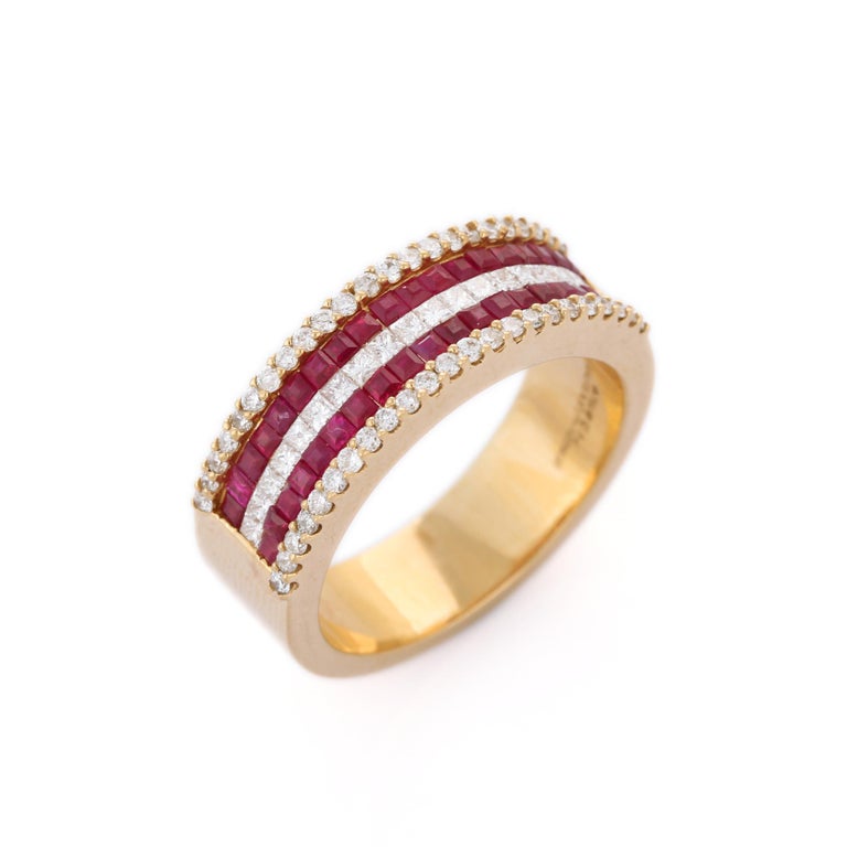 Customizable Statement 18K Yellow Gold Ruby Cocktail Wedding Band Ring ...