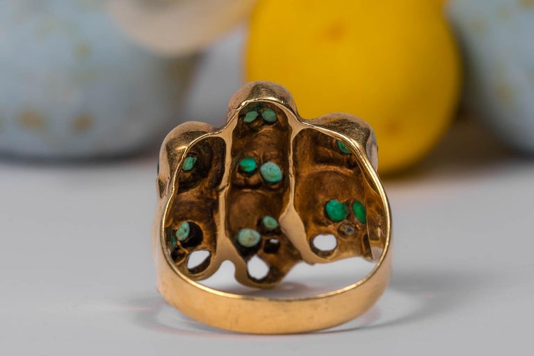 Statement Heavy 14k Gold Emerald Skull Ring, Memento Mori Gold Skull ...