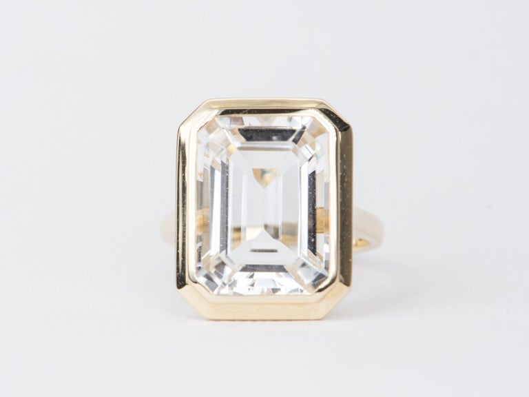 Statement Large Rock Crystal 9K Gold Bezel Set Ring R6386 at 1stDibs