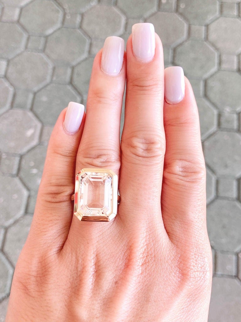 Statement Large Rock Crystal 9K Gold Bezel Set Ring R6386 at 1stDibs
