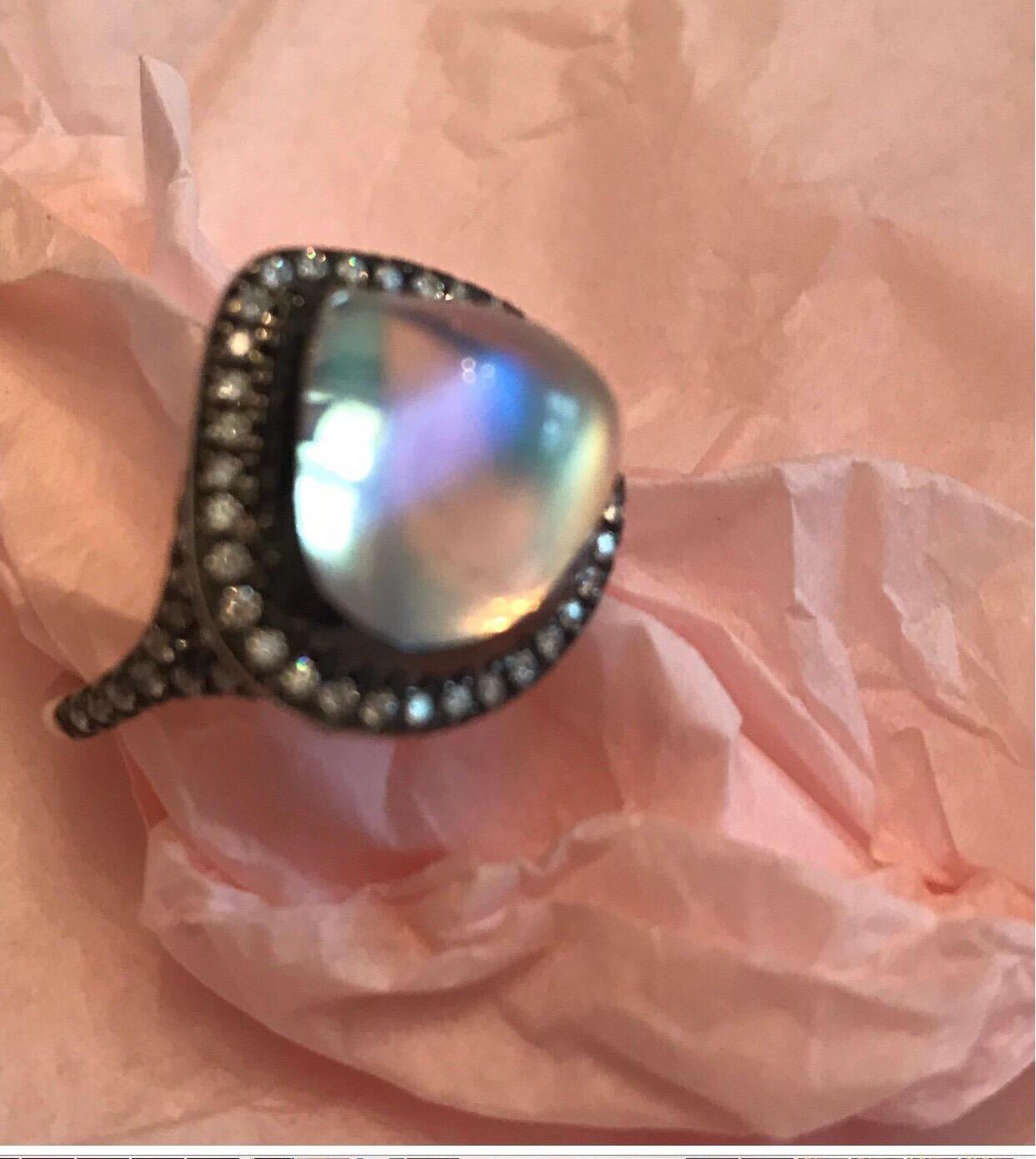 Statement Royal Blue Moonstone Ring with Diamond Accent at 1stDibs ...