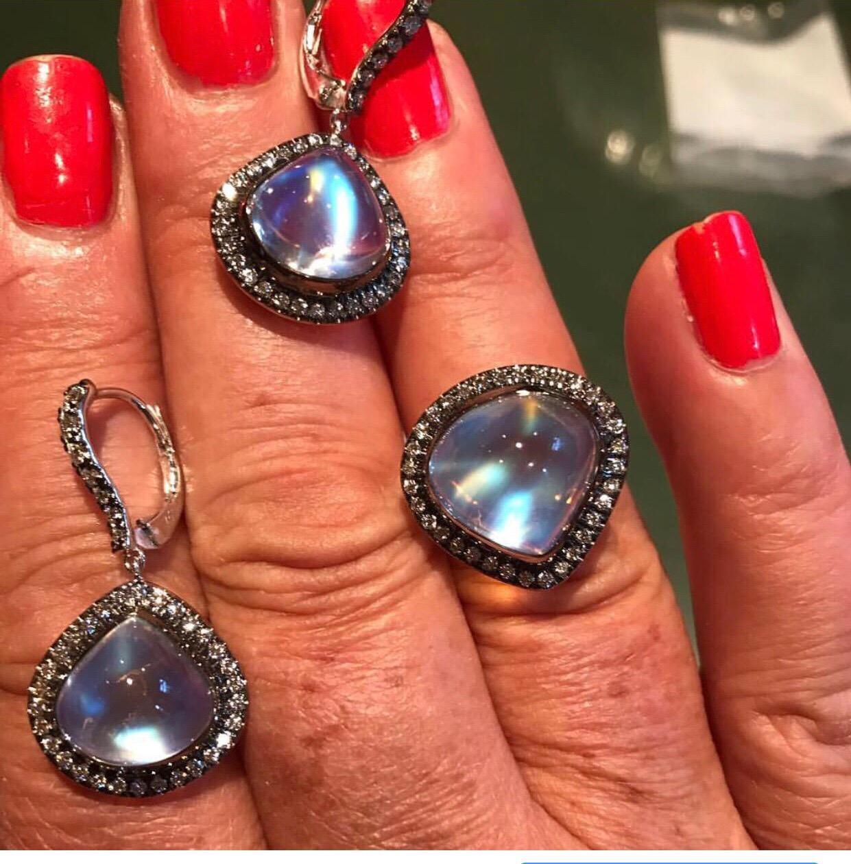 Statement Royal Blue Moonstone Ring with Diamond Accent at 1stDibs ...