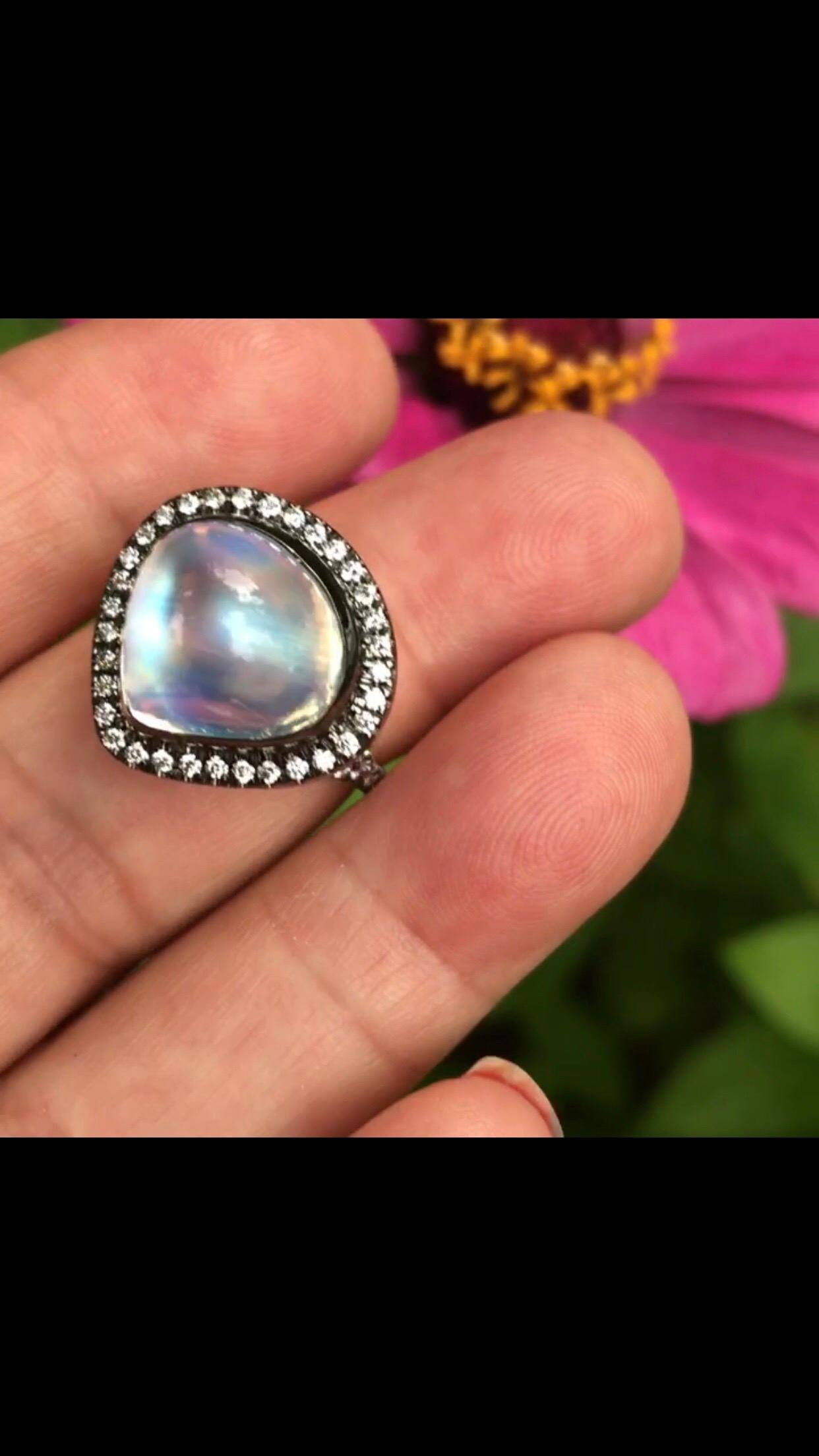 Statement Royal Blue Moonstone Ring with Diamond Accent at 1stDibs ...