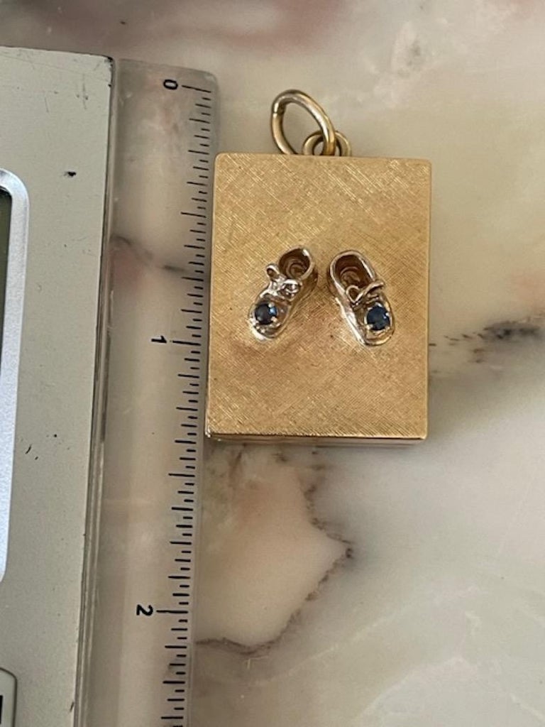Statement Size Vintage 14k Gold and Blue Sapphire 3D Baby Shoe Book ...