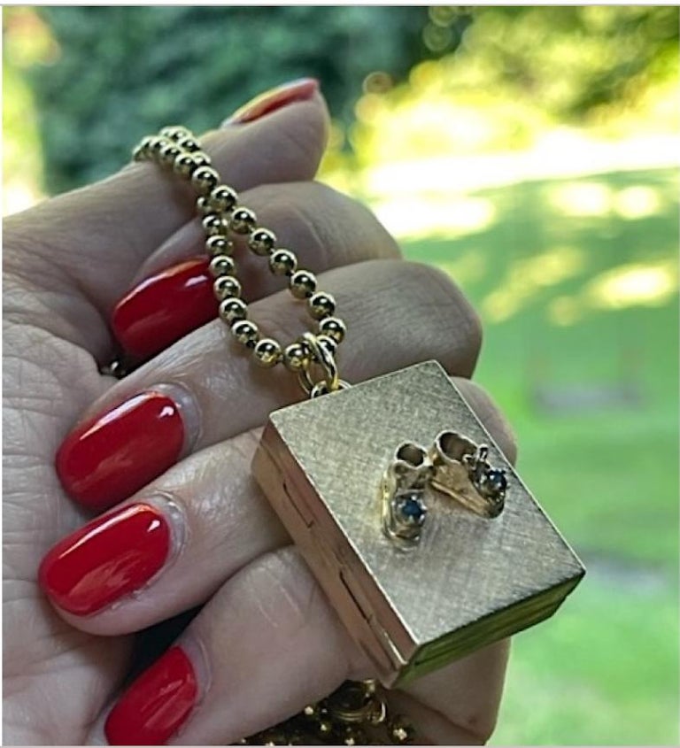 Statement Size Vintage 14k Gold and Blue Sapphire 3D Baby Shoe Book ...