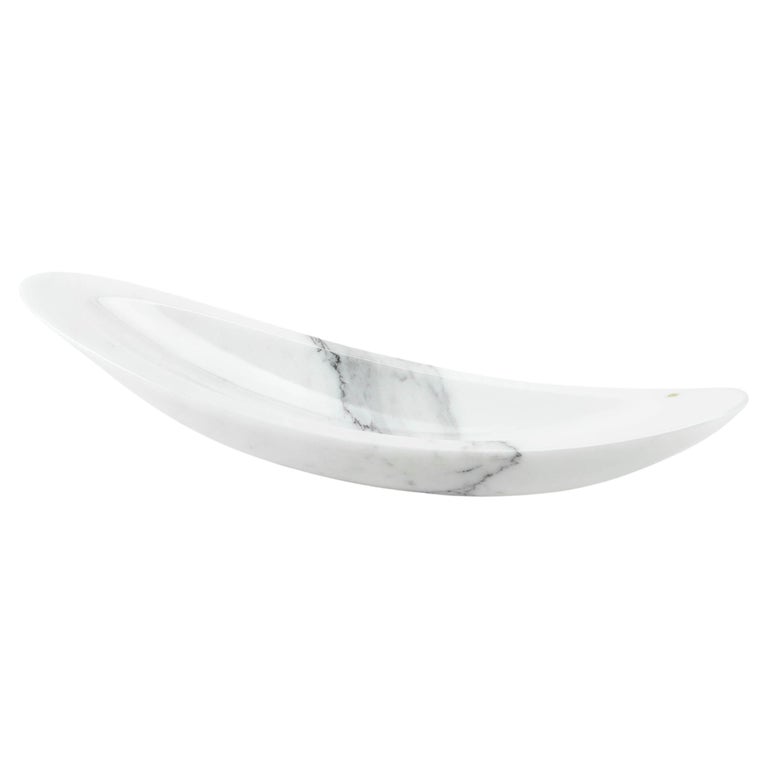 Statuary Marble Sculpture Long Bowl Decorative Centerpiece Hand-Carved ...