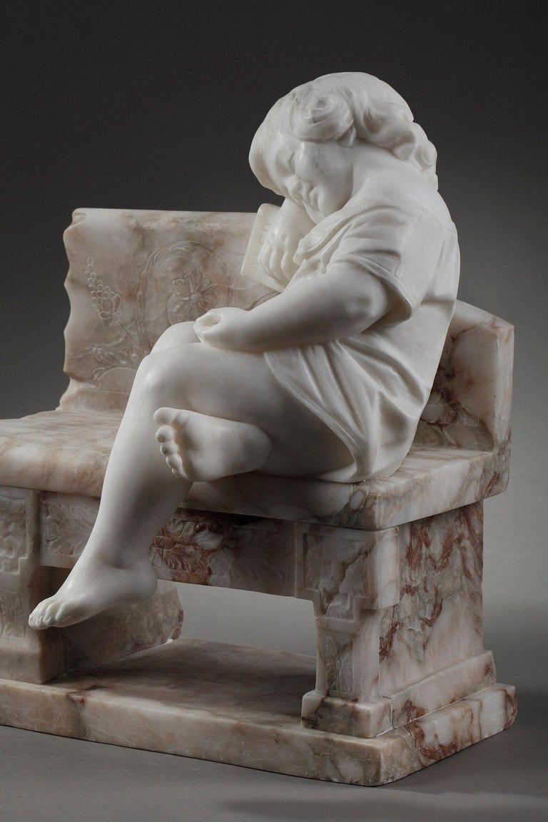 Statue of a "Child Sleeping on a Bench" in Alabaster and Marble For ...