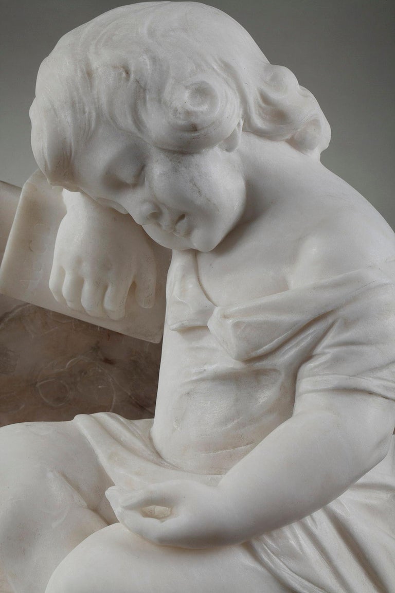 Statue of a "Child Sleeping on a Bench" in Alabaster and Marble For ...