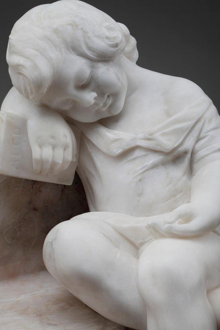 Statue of a "Child Sleeping on a Bench" in Alabaster and Marble For ...