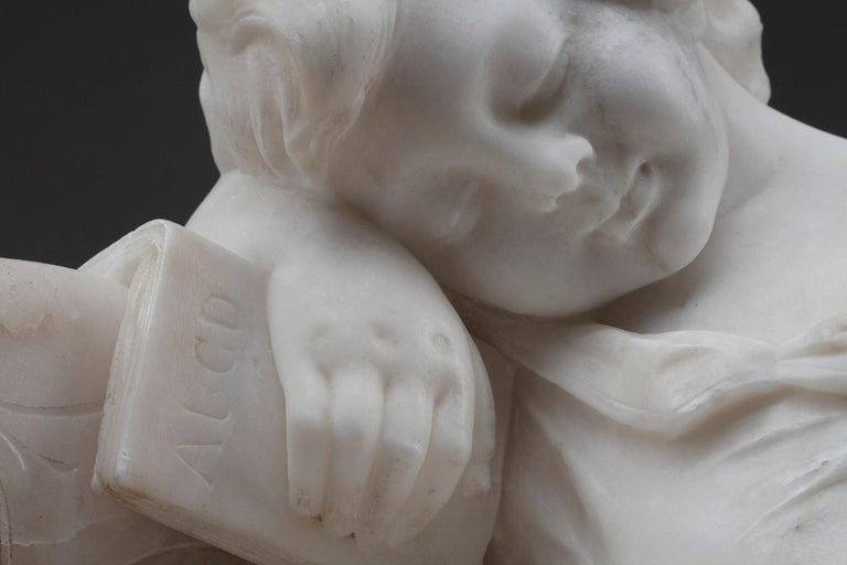Statue of a "Child Sleeping on a Bench" in Alabaster and Marble For ...