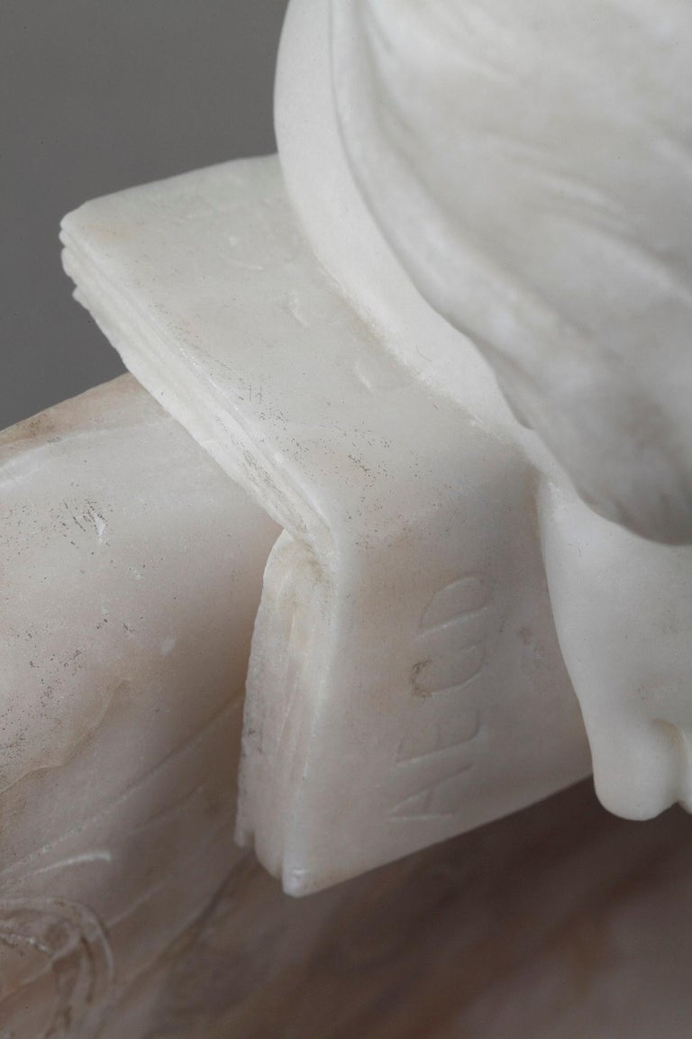 Statue of a "Child Sleeping on a Bench" in Alabaster and Marble For ...