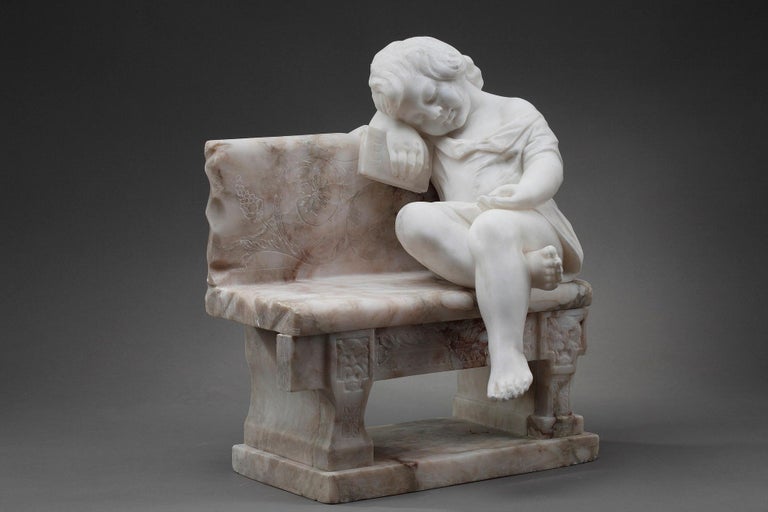 Statue of a "Child Sleeping on a Bench" in Alabaster and Marble For ...