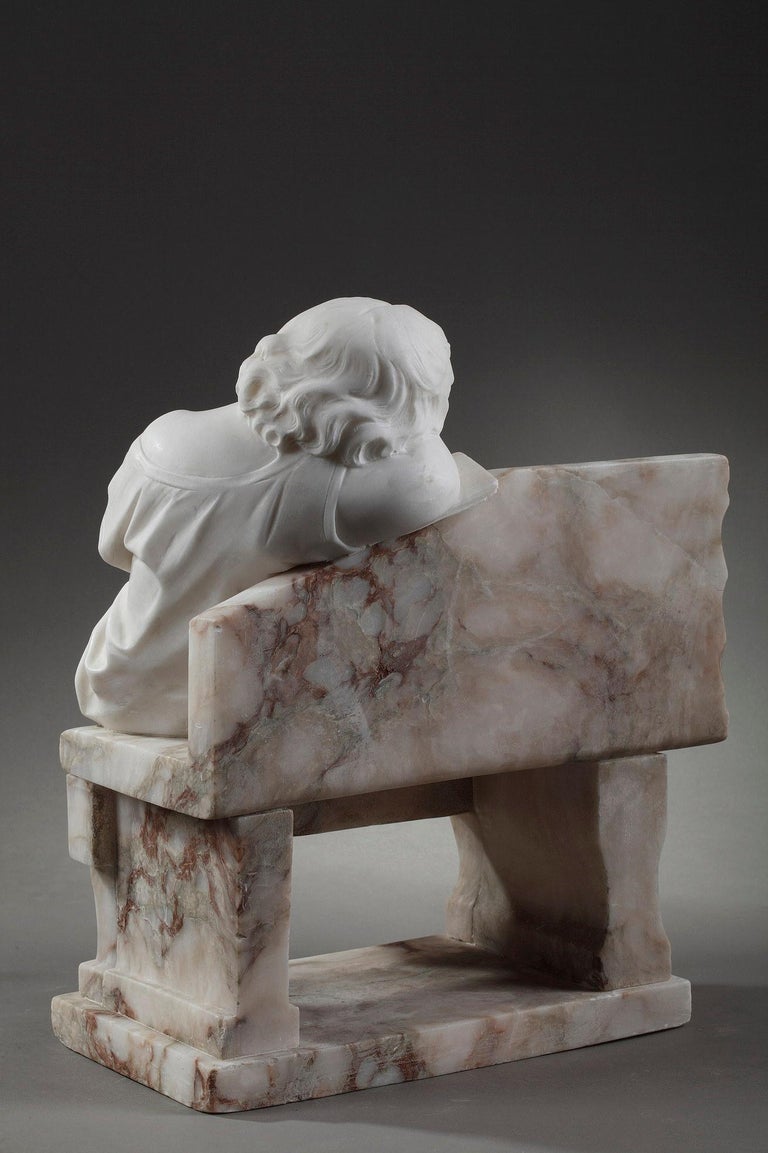 Statue of a "Child Sleeping on a Bench" in Alabaster and Marble For ...