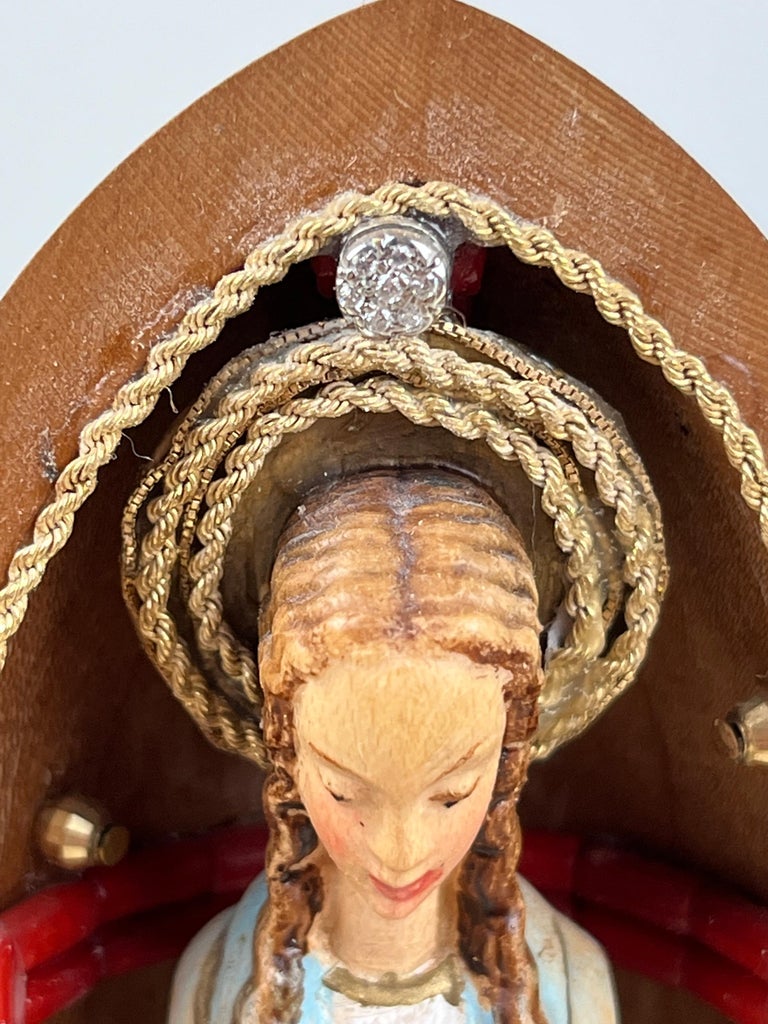 Statuette of the Madonna Embellished with 18 Kt Gold and Precious ...