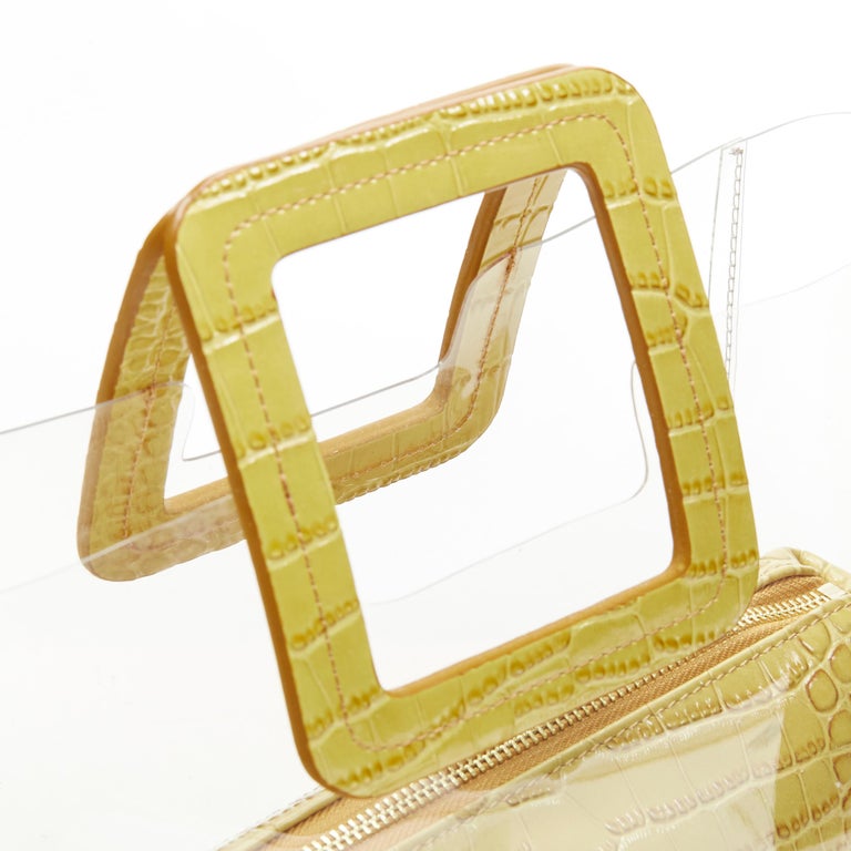 STAUD Shirley yellow stamped croc zip pouch handle clear PVC tote bag ...