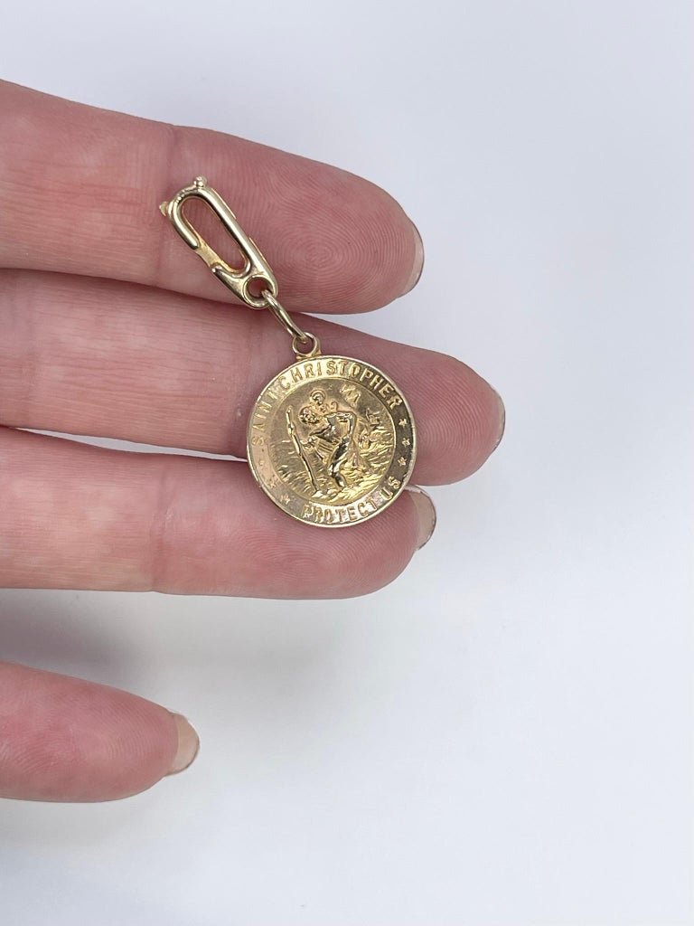 St.Christopher Charm Pendant 14kt Yellow Gold For Sale at 1stDibs