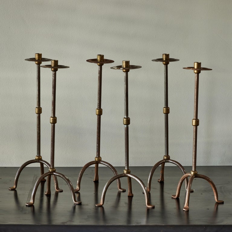 Steel and Brass Arts and Crafts Candlesticks For Sale at 1stDibs