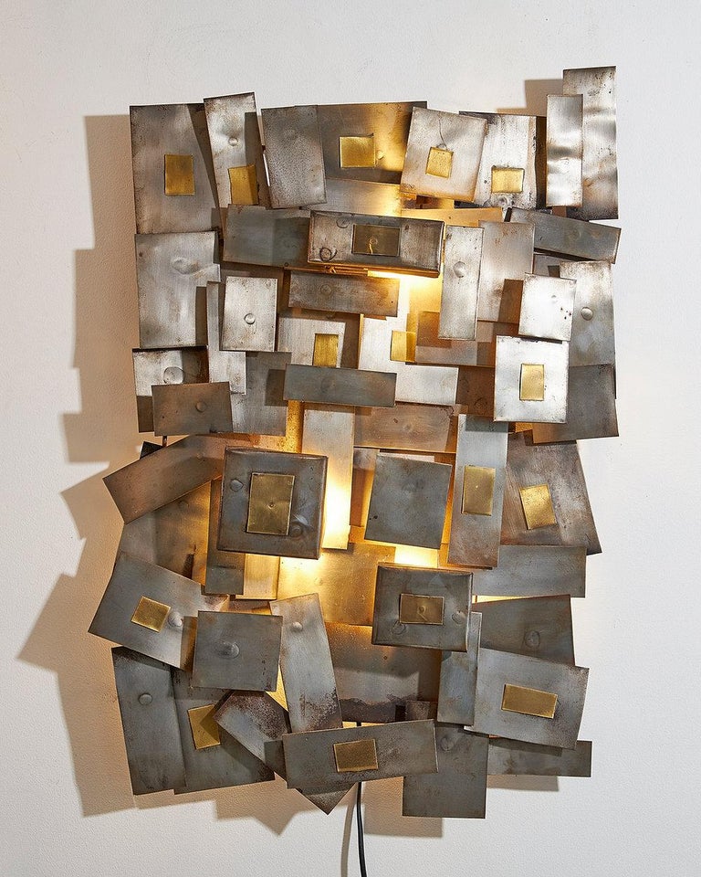Steel and Brass Sculpture Wall Light by Fixa, French, circa 1960s For ...