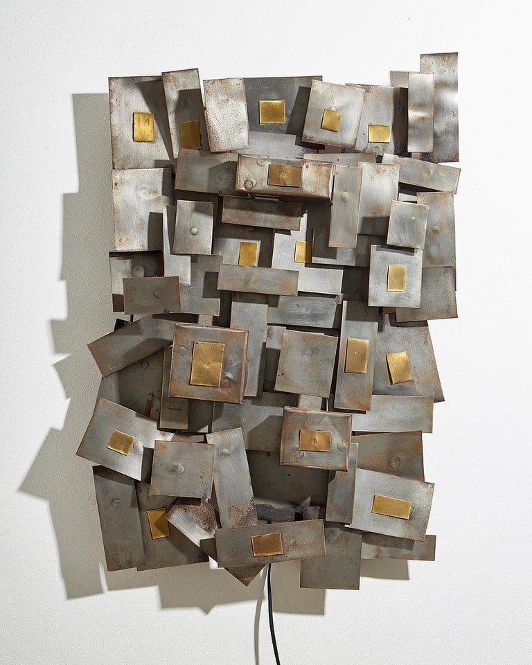 Steel and Brass Sculpture Wall Light by Fixa, French, circa 1960s For ...