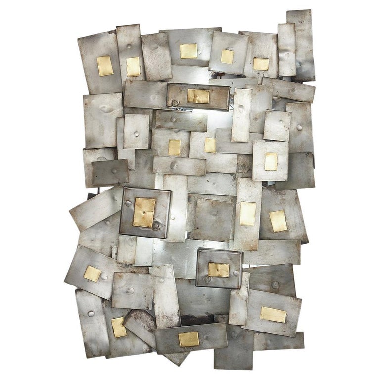 Steel and Brass Sculpture Wall Light by Fixa, French, circa 1960s For ...