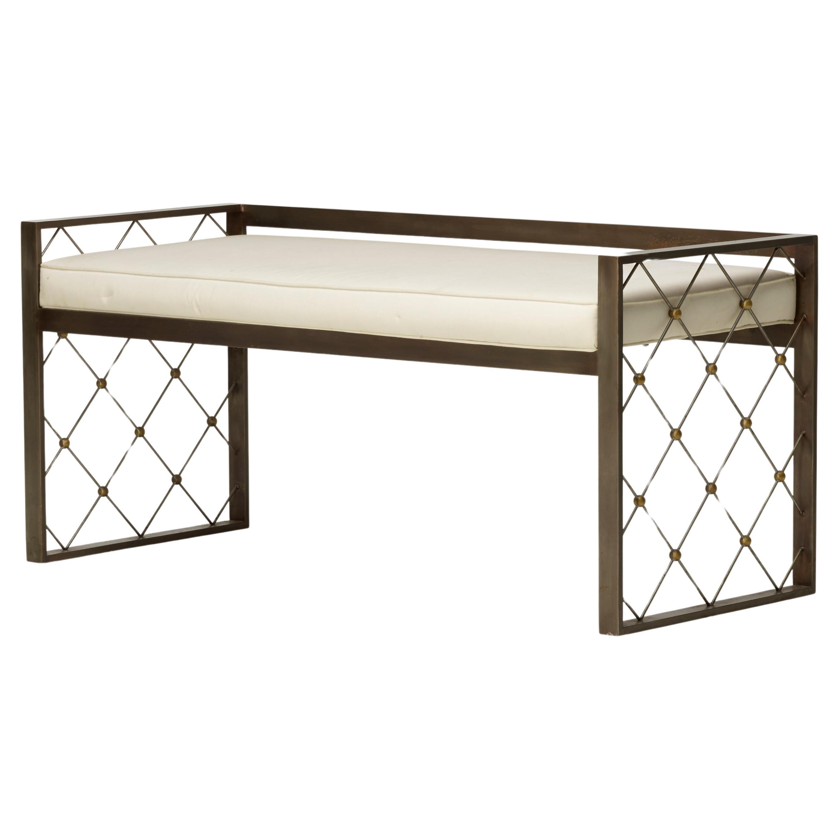 Steel and Bronze Bench in the Manner of Jean Royere. For Sale at 1stDibs